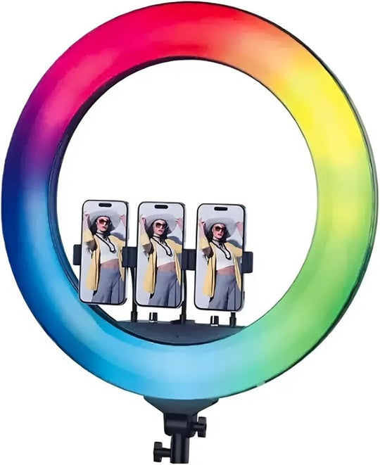 18" RGB LED Ring Light with Stand & Remote - 45 Colors & 10 Brightness ...